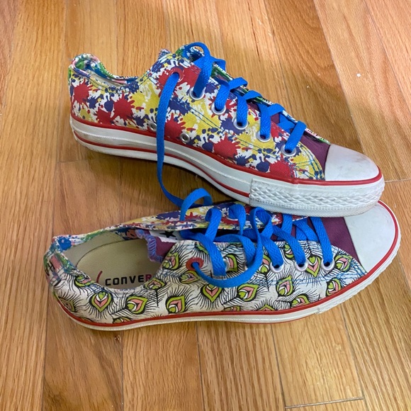 Converse | Shoes | Converse Paint Feathers Funky Unique Sneakers 8 ...
